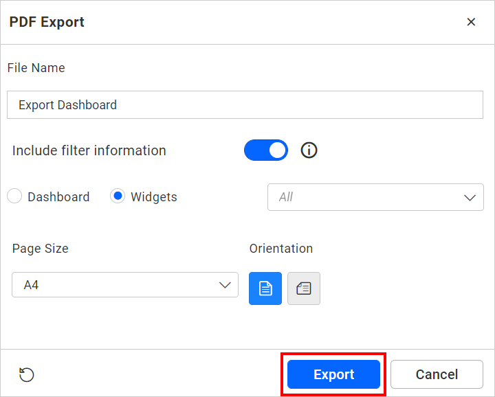 Exporting Dashboard to PDF, Image and Excel | Bold BI Docs